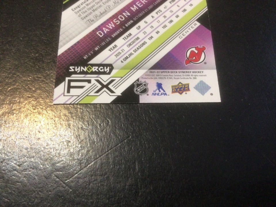 2021-22 Synergy FX Auto.Green # FXR-ME. Dawson Mercer #,d 17/25.Great ...