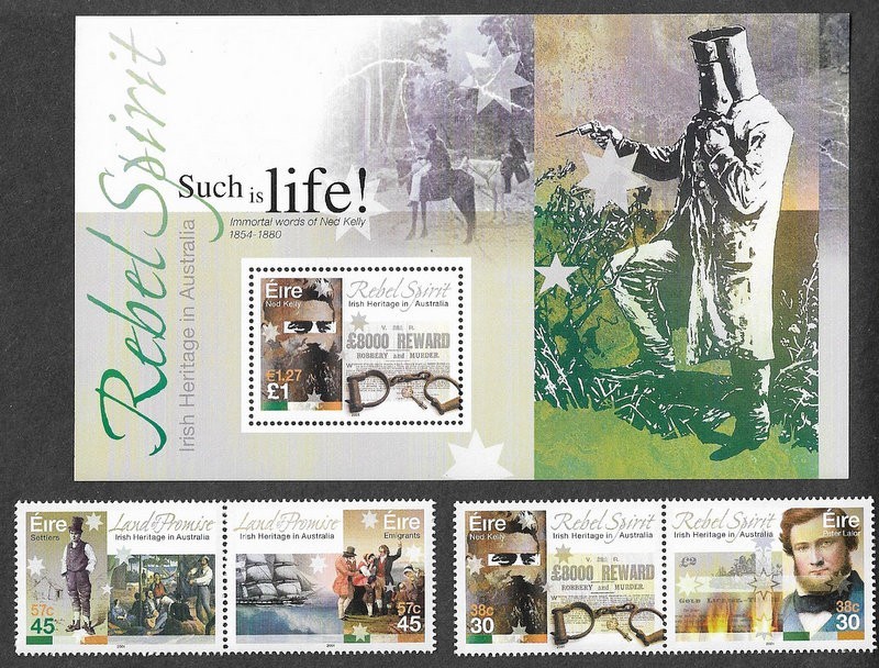 Ireland Heritage in Australia Links Min shet and set Ned Kelly mnh 2001 ...