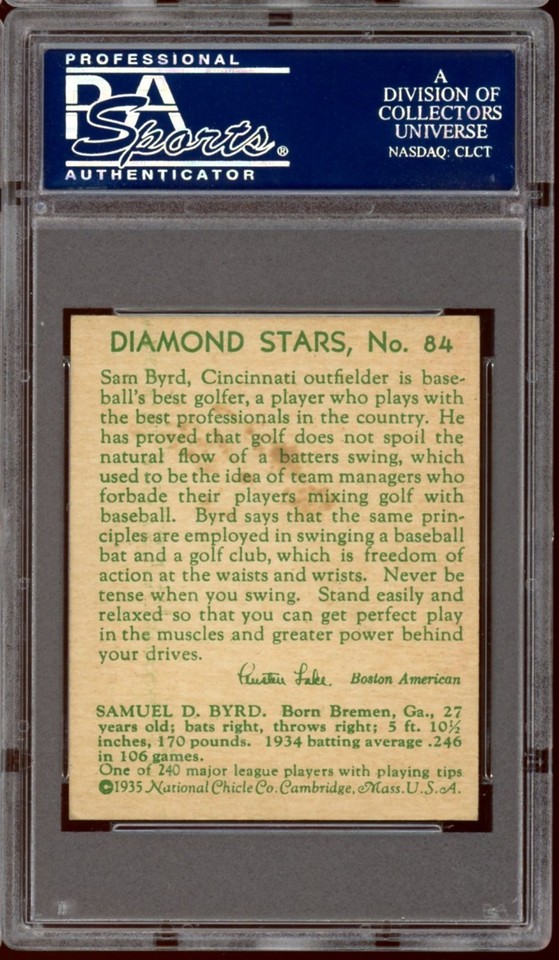 1934-36 Diamond Stars Baseball #84 Sam Byrd Green Back PSA 5 | eBay