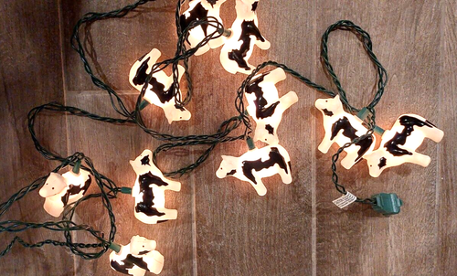 Vtg Blow Mold String Lights 10 Cows Western Black White Primal Light 13 ...