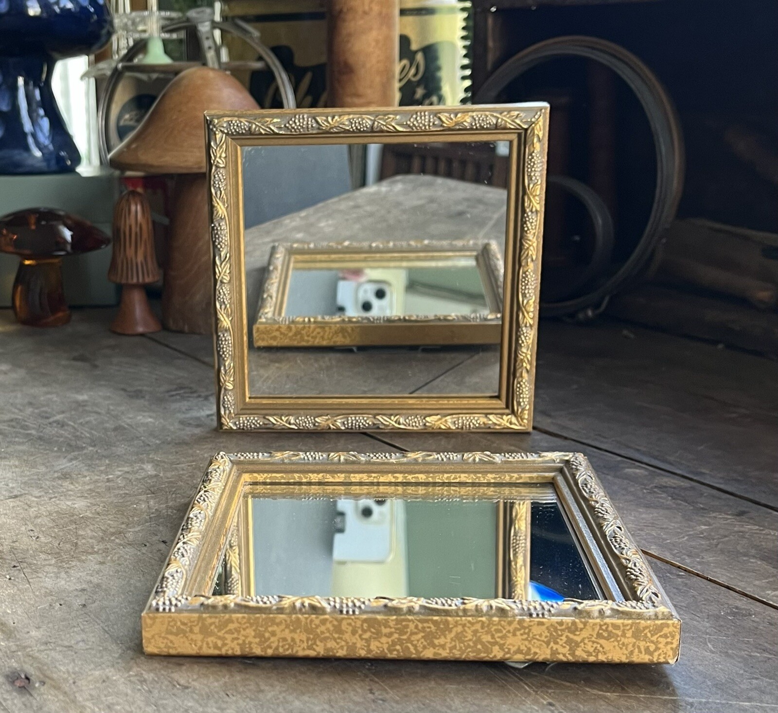 SET OF 2 HOME INTERIORS VINTAGE 6” X 6” MIRRORS MCM WALL DECOR ACCENT ...