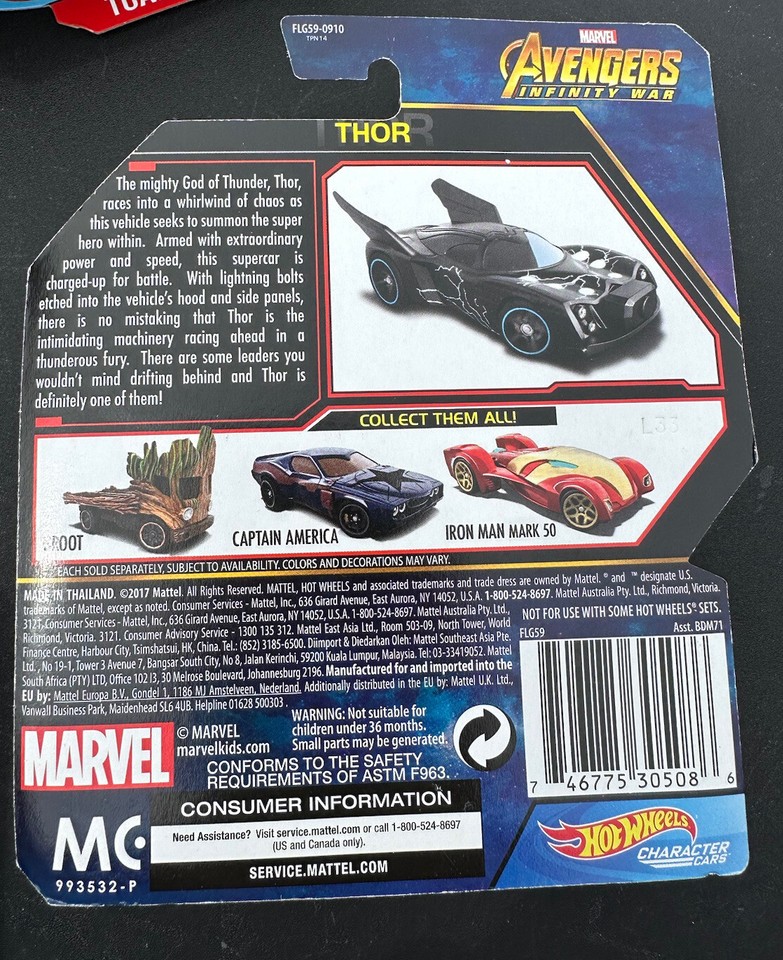 MARVEL, THOR AVENGERS INFINITY WAR Hot Wheels Car! "Thor" | eBay