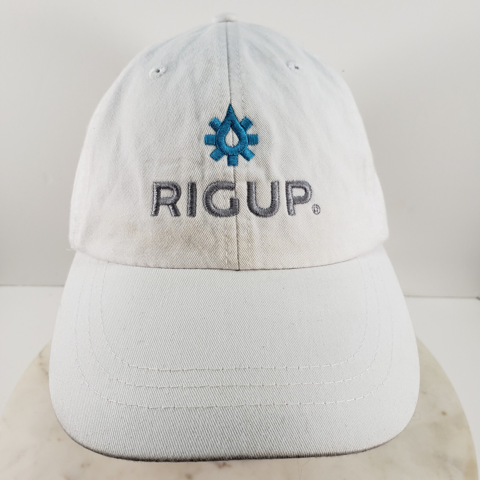 Rigup Hat Logo Cap White Cotton Leather Strap Back Adjustable | eBay