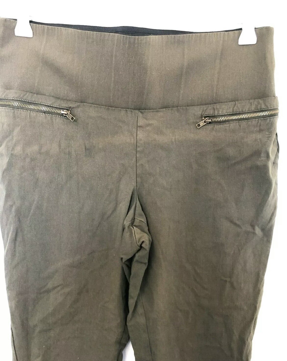 Crossroads Pants Size 12 Green Cropped Faux Zipper Pockets Stretch ...