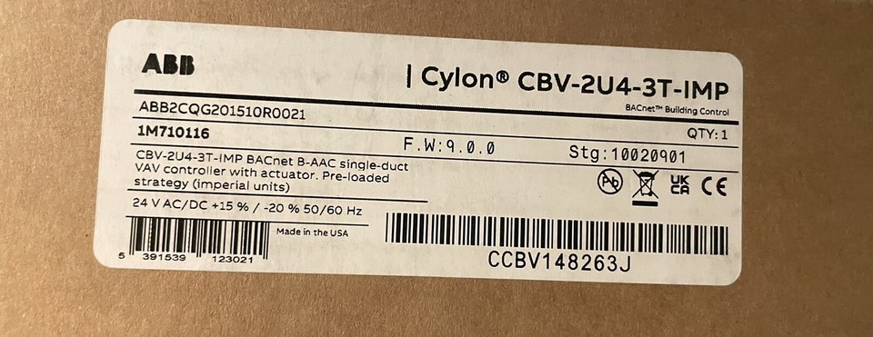 ABB Cylon CBV-2U4-3T-IMP : BACnet B-AAC single-duct VAV controller with ...