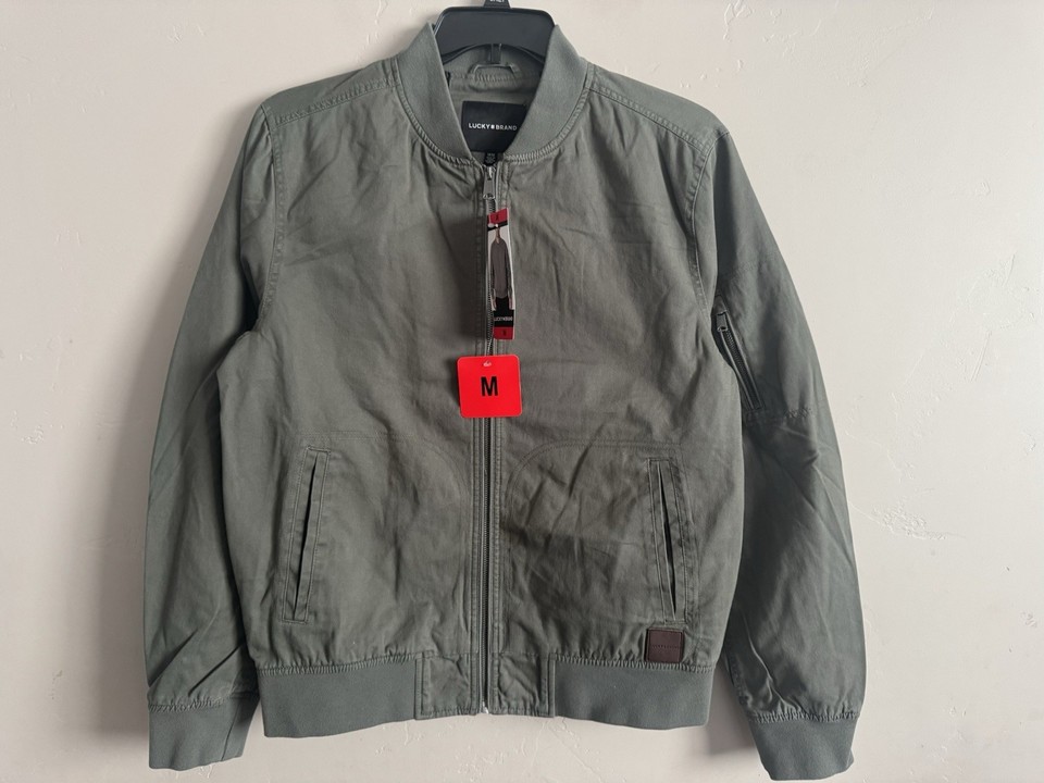 NEW Lucky Brand Garment-Dyed Full Zip Men's Bomber Jacket Blue, Green M ...