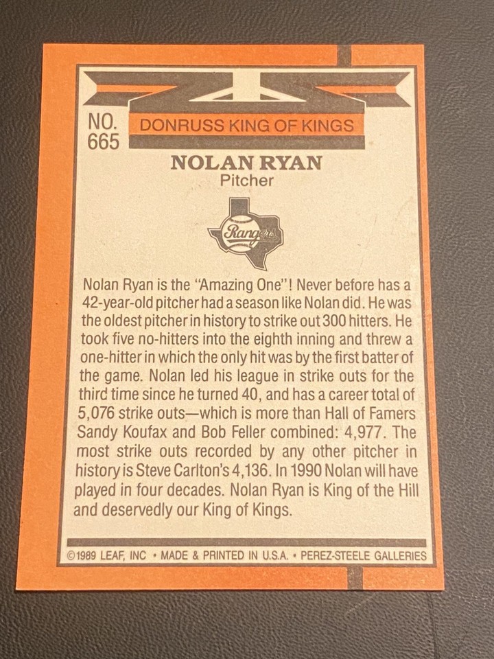 1990 Donruss Nolan Ryan Texas Rangers #665 Baseball Card | eBay