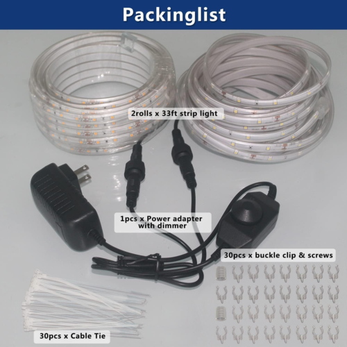 66FT 2-Pack 12V LED Rope Lights Outdoor - 1200 LEDs Warm White White ...