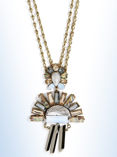 BAUBLEBAR Antiqued Gold-Tone TORRENCE Multi-Stone & Crystal Pendant ...