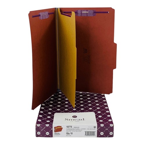 10 Folders Smead Legal Size Red Classification Folders 2/5 Cut 4 ...
