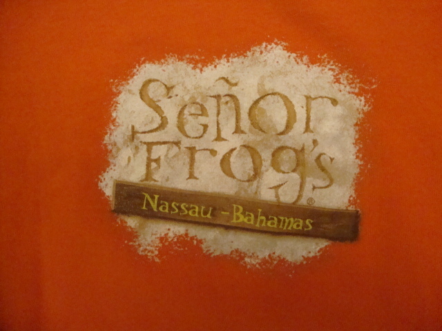 Senor Frogs Nassau Bahamas "SOS Send Beer" Funny Souvenir Orange T ...