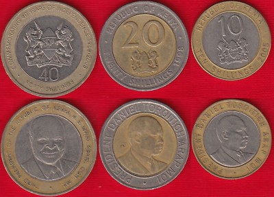 Kenya set of 3 coins: 10 - 40 shillings 1994-2005 BiMetallic | eBay