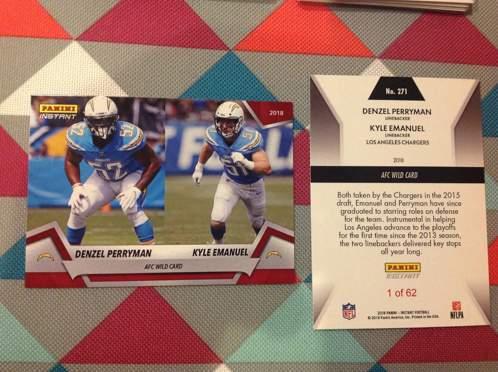 denzel perryman Kyle Emanuel #271 Chargers 1 of 62 made - 2018 Panini ...