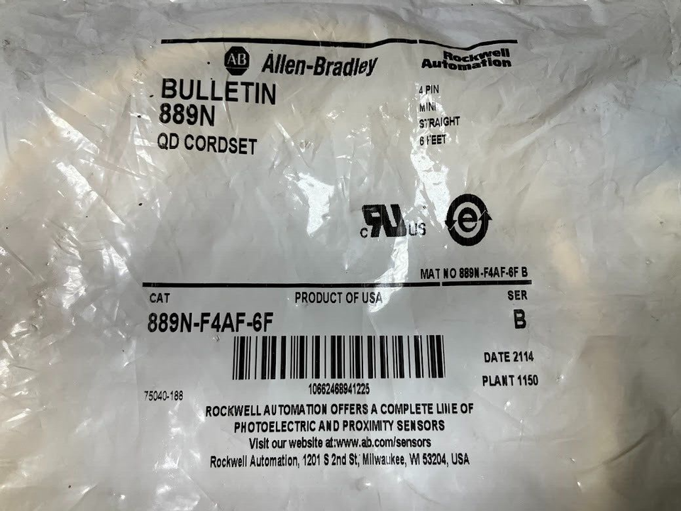 Servo Power Cable, 6ft, 4-Core, 16AWG, ALLEN BRADLEY (889N-F4AF-6F) | eBay