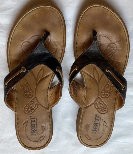 B.O.C. BORN Flip Flops Leather Sandals Thongs Size 8 M Brown | eBay