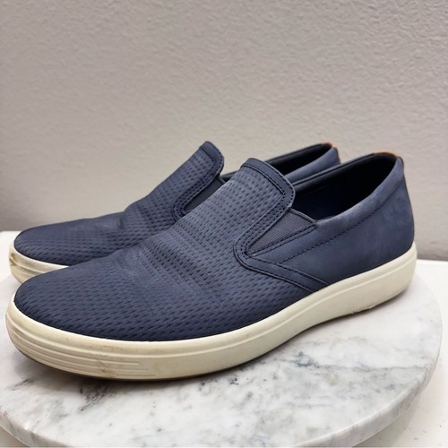 ECCO Mens Soft Size 9-9.5 Blue Slip On Sneakers Shoes Classic Leather ...