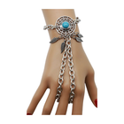 Women Silver Metal Hand Chain Bracelet Connected Ring Turquoise ...