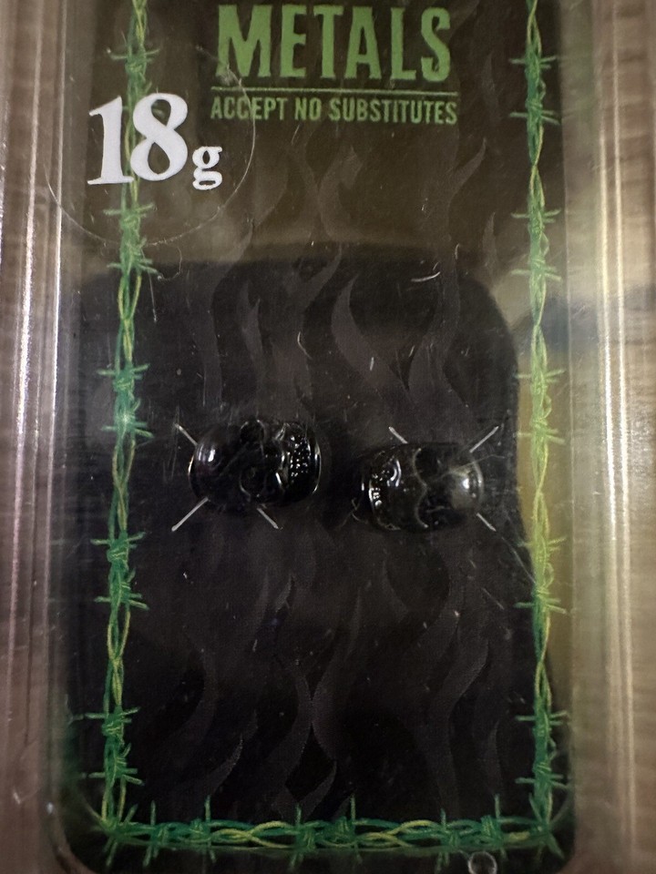 MORBID METALS SKULL FAUX PLUGS BLACK NEW OFFICIAL STEEL EARRINGS GAUGES ...