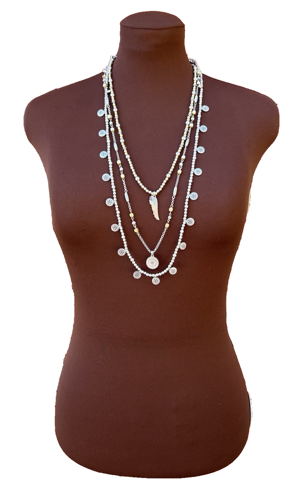 NWT lucky Brand Long Two Tone Multi Strand Metal Beads Layered Necklace ...