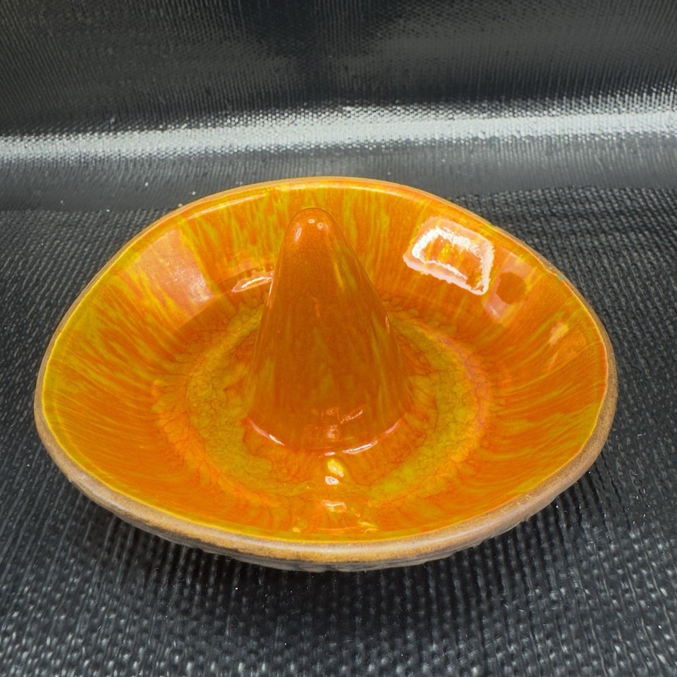 Treasure Craft Pottery USA Dish Bowl Ashtray Orange Drip Glaze Trinket ...