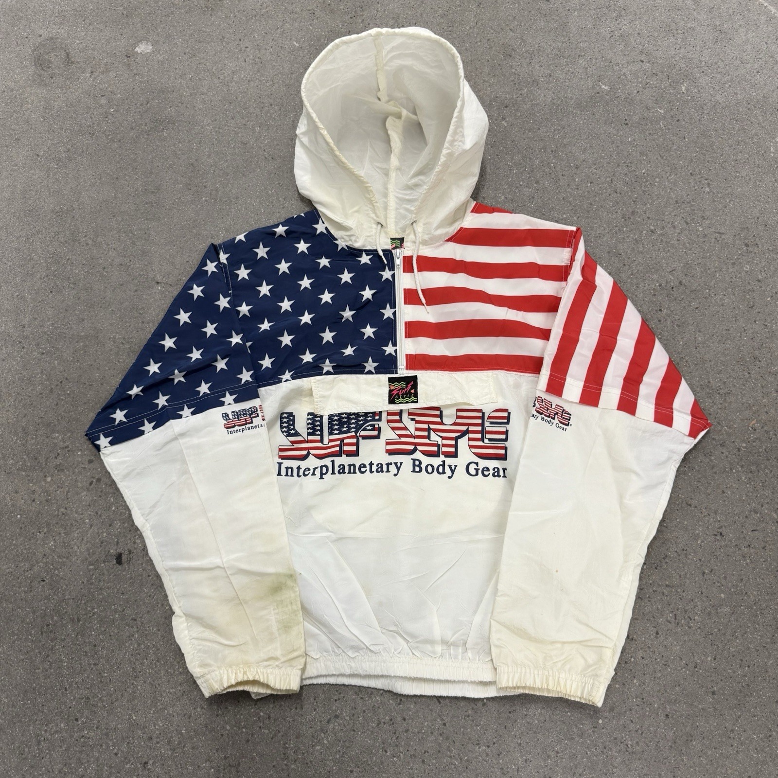 Vintage Surf Style Windbreaker USA Flag OSFA - Gem