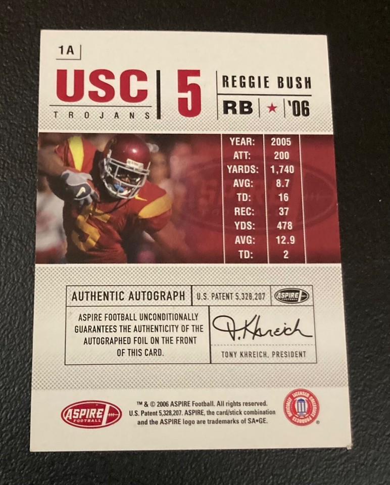 2006 SAGE Aspire Reggie Bush Signed / Autographed Card #1A (RC) | eBay