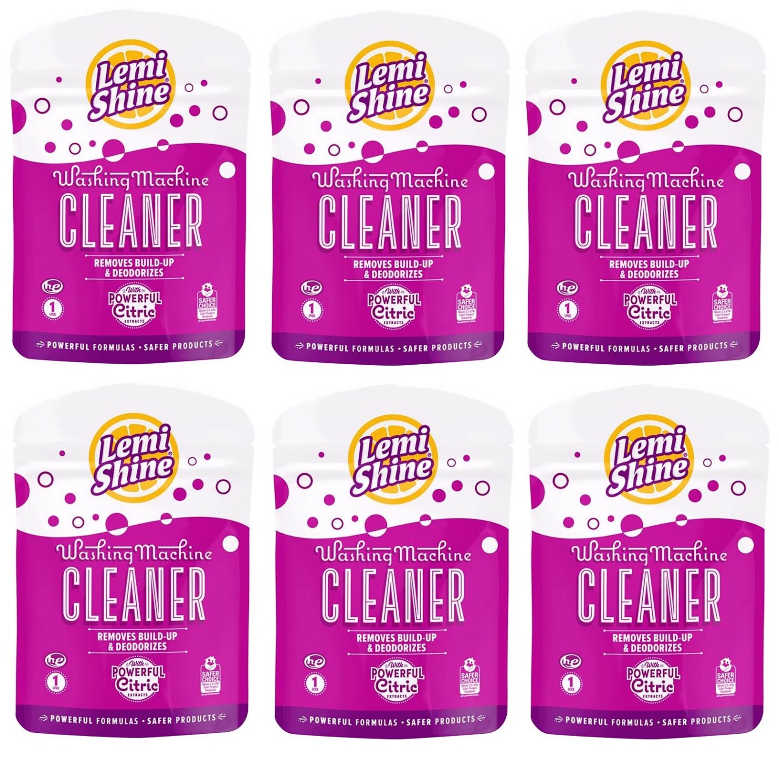6 ~ Lemi Shine Lemon Scent Powder Washing Machine Cleaner 1.76oz ...