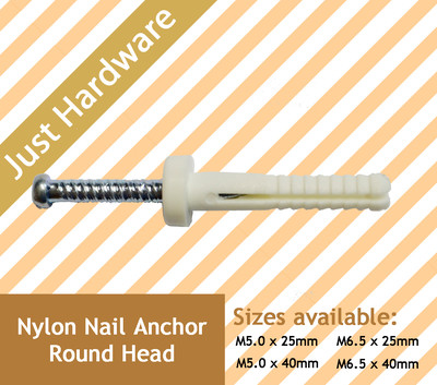 Round Head Nylon Nail Plug knock Masonary Anchor M5 M6 5 6 x 25 40 mm ...