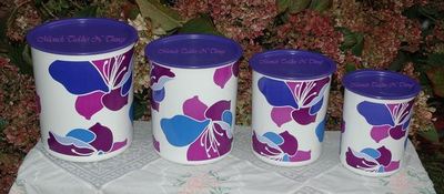 TUPPERWARE ONE TOUCH CANISTER SPRING BLOSSOMS SET OF 4 PURPLE FLOWERS ...