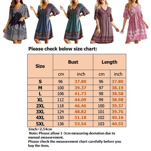 Ladies Knee Length Dress Half Sleeve Summer Beach Sundress Women Casual ...