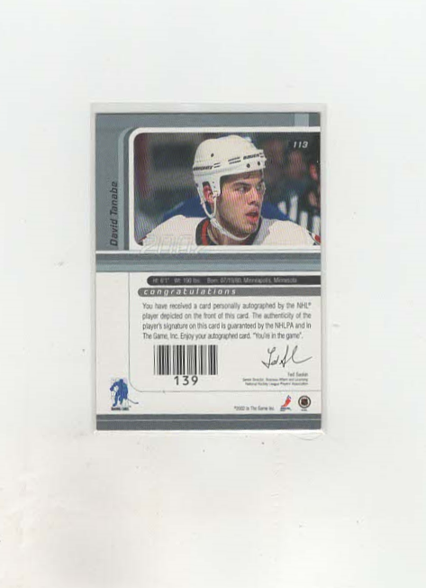 2001-02 ITG Be A Player Signature Series Gold Auto David Tanabe #113 ...