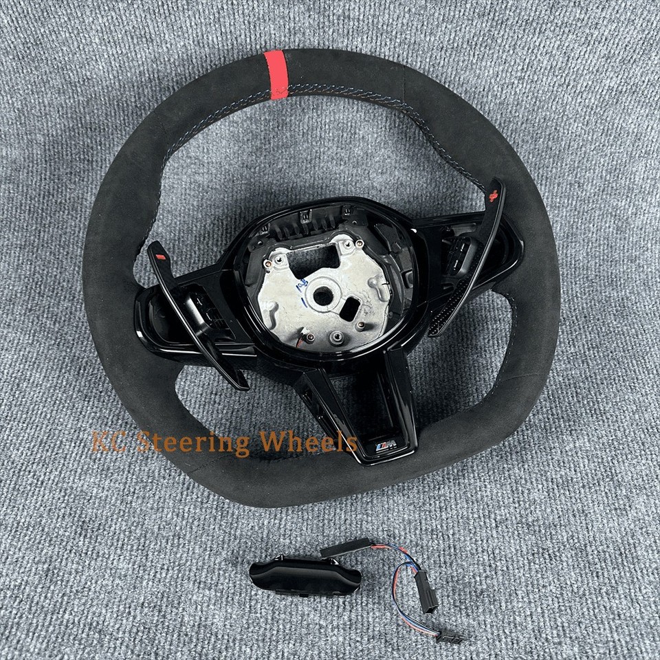 Customized black alcantara red strip blue stitch steering wheel for ...