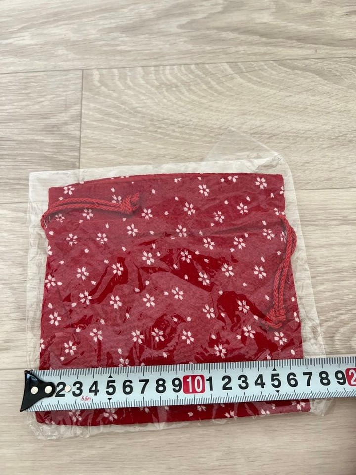 Japanese Chirimen Drawstring Pouch Red Sakura Pattern Kinchaku Bag ...