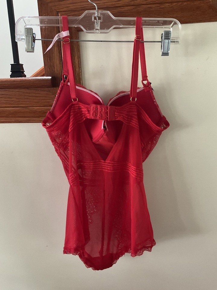 Daisy Fuentes Sexy Mesh & Lace Teddy Underwire Red Bodysuit Babydoll ...