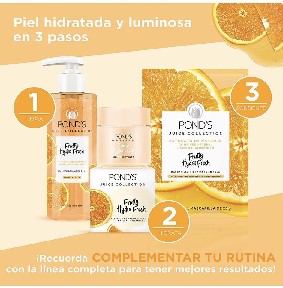 PONDS FRUITY HYDRA FRESH NARANJA/GEL+LIMPIADOR+MASCARILLA/HYDRATING ...