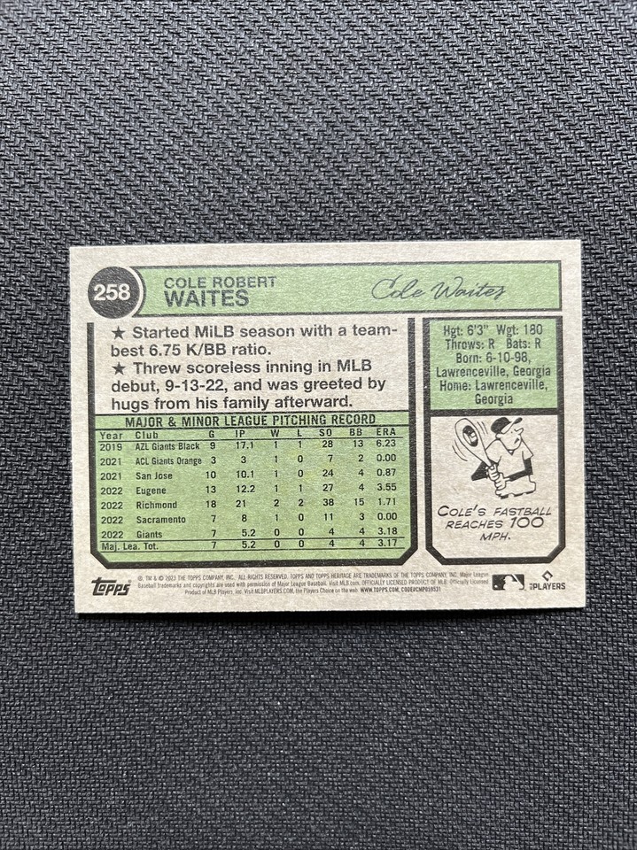 Cole Waites Rookie Topps Heritage 2023 #258 | eBay