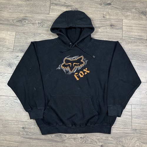 Vintage Y2K Fox Racing Sweatshirt Adult XL Black Orange Hoodie Cyber ...