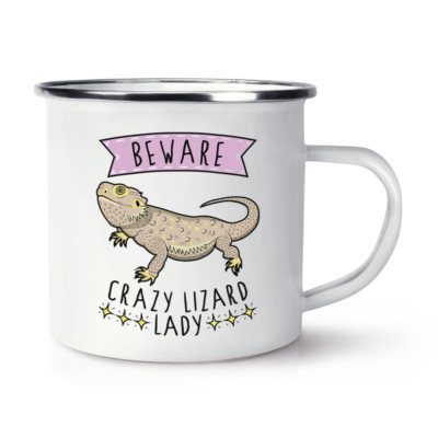 Beware Crazy Lizard Lady Retro Enamel Mug Cup - Funny Animal Pet | eBay ...