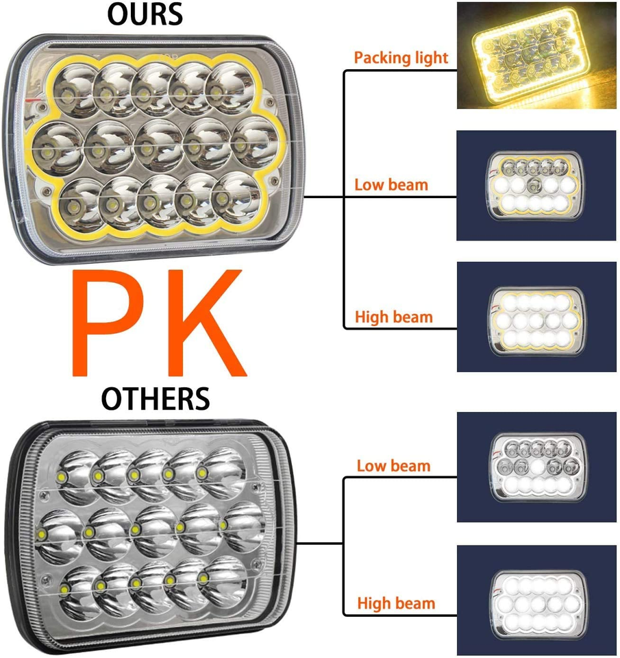 7x6 5x7" LED Square Headlight For Chevy Truck Car DRL Head Lamp White ...