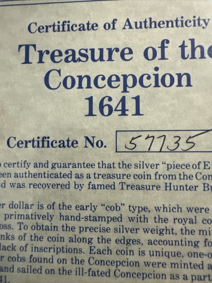 Concepcion 1641 shipwreck coin 8 reales RARE - Certified Good #57735 | eBay