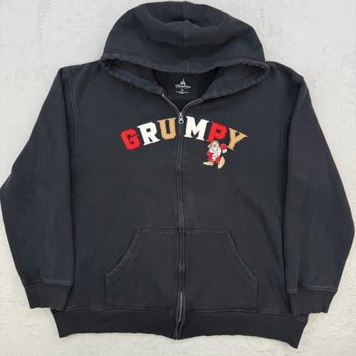 Disney Parks Hoodie Mens Grumpy Embroidered Zip Up Sweatshirt XL Black ...