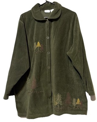 White Stag Plus Green Cardigan Fleece Jacket Button Up Embroidered Size ...