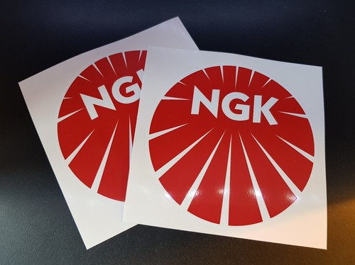 2 x NGK Spark Plug Stickers Race & Rally Car Stickers. 115 mm round ...