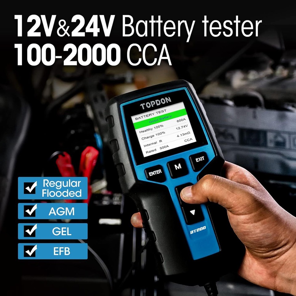TOPDON BT200 12V Car Truck Battery Tester Analyzer & 24V Cranking ...