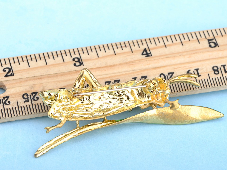 Fashion Golden Green Diamante Rhinestone Leaf Grasshopper Locust Pin ...