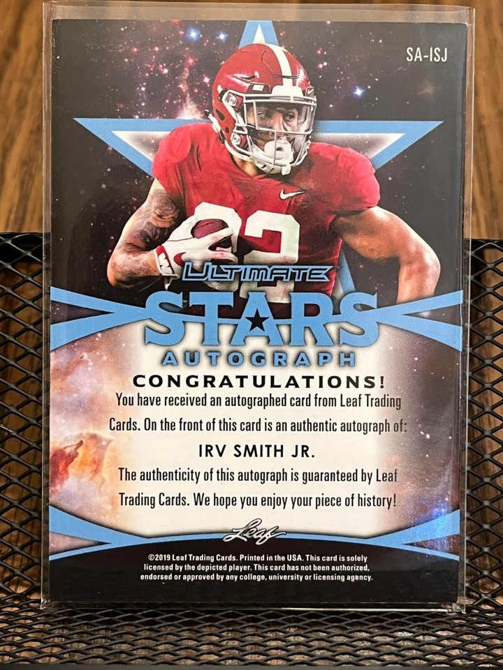 IRV SMITH JR. 2019 LEAF ULTIMATE STARS ROOKIE ALABAMA AUTOGRAPH AUTO ...