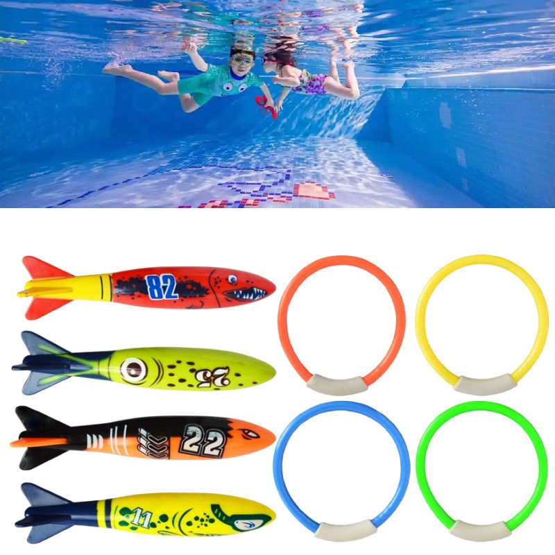 Childrens Floating Rings Torpedoes Diving Water Toy Set For Summer Pool ...