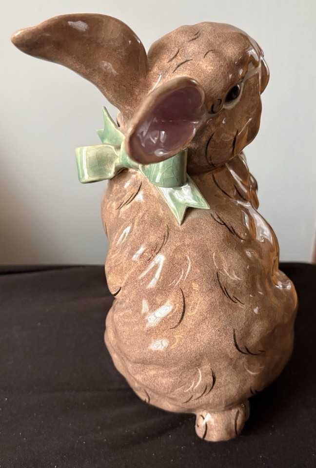 Signed Kay Finch Large Brown White Green Bow Rabbit | eBay