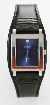 Relic Watch Mens Blue Stainless Silver Black Leather 30m Water ...