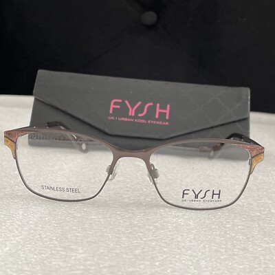 FYSH 3613 856 Eyeglasses Frames Cat Eye Full Rim 51-17-140 BROWN GOLD ...